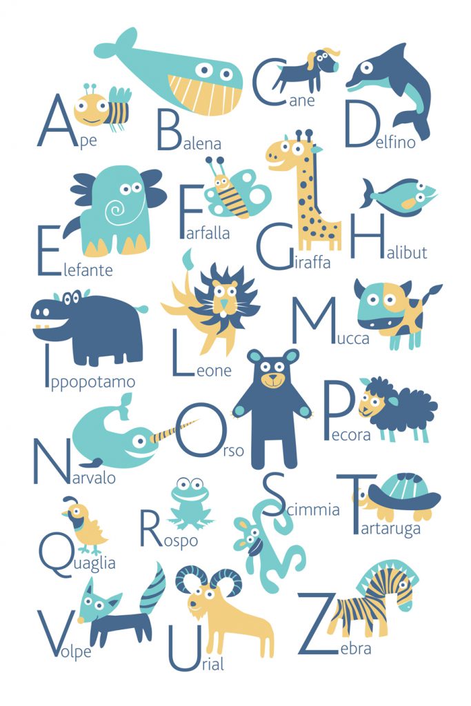 ITALIAN Animals Alphabet Poster – PUKACA