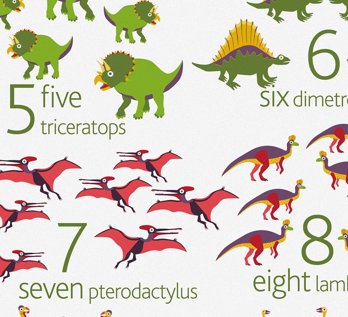 DINOSAURS Numbers Poster with dinosaurs from 1 to 10 – PUKACA